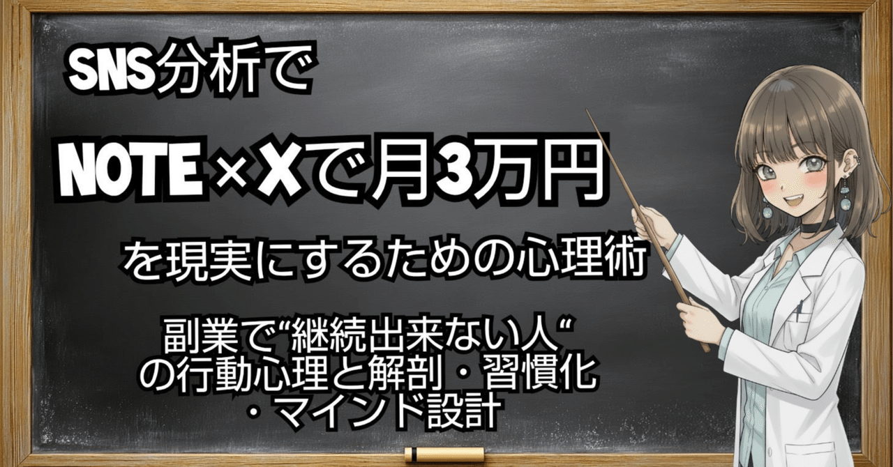 SNS分析でnote×Xで月3万円を現実にするための心理術📘副業で“継続できない”人の行動心理を解剖🧠習慣化・マインド設計｜RIKO Daisy Lee