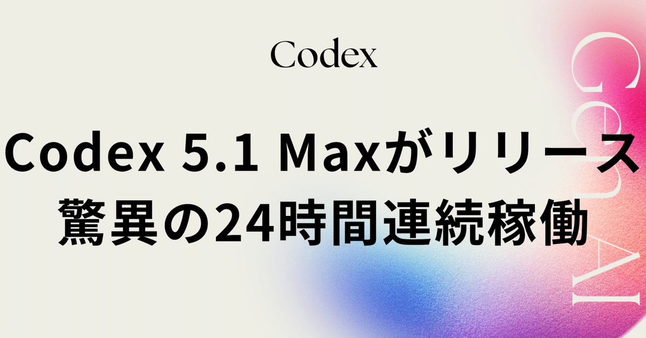 Codex 5.1 Maxがリリース。驚異の24時間連続稼働｜高梨洋平, Ph.D.