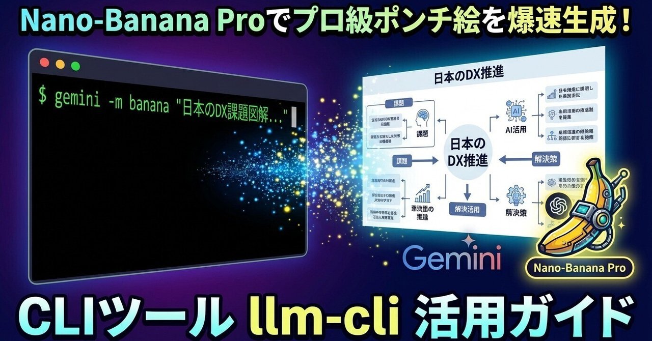 【Gemini 3】話題の「Nano-Banana Pro」でプロ級のポンチ絵をCLIから爆速生成！CLIツール llm-cli 活用ガイド｜Yoshihiro Ando