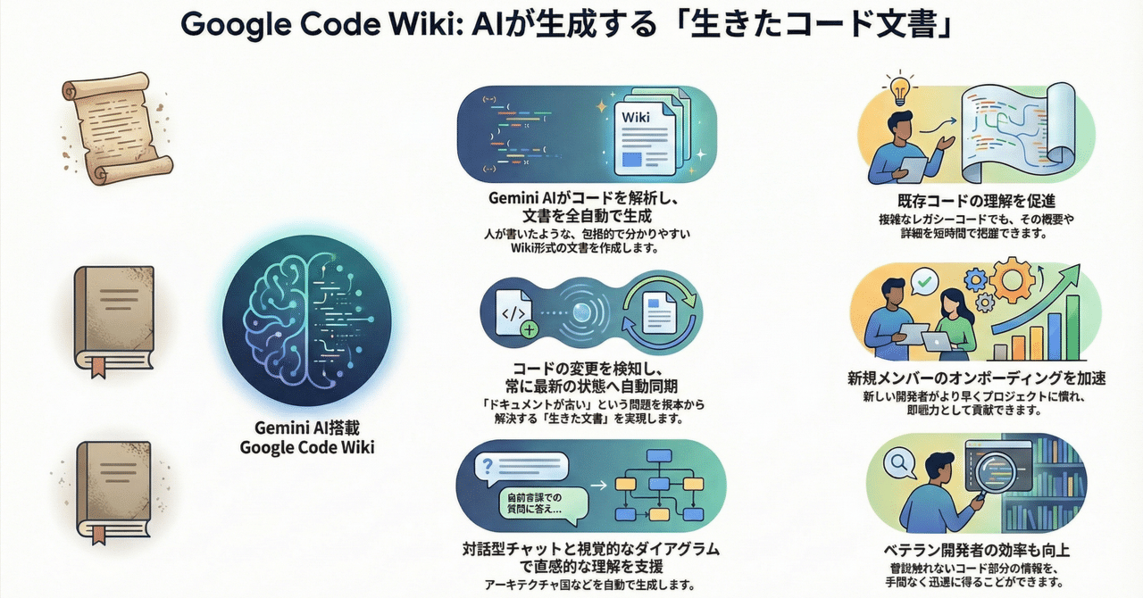 Google Code Wiki誕生：Gemini AIが「生きたコードドキュメント」を自動生成、開発を劇的に加速！｜エイじー