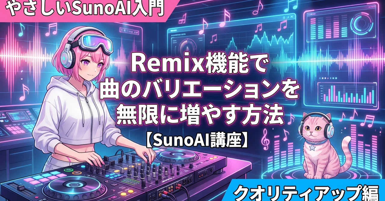 【SunoAI講座】 Remix機能で曲のバリエーションを無限に増やす方法：クオリティアップ編｜【サトシのAI講座】60代からでもできる！AI ...