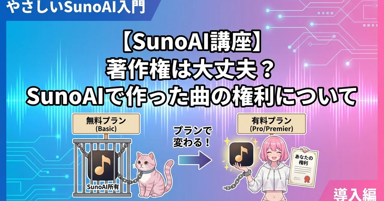 【SunoAI講座】著作権は大丈夫？SunoAIで作った曲の権利について：導入編｜【サトシのAI講座】60代からでもできる！AIで月5万円を ...