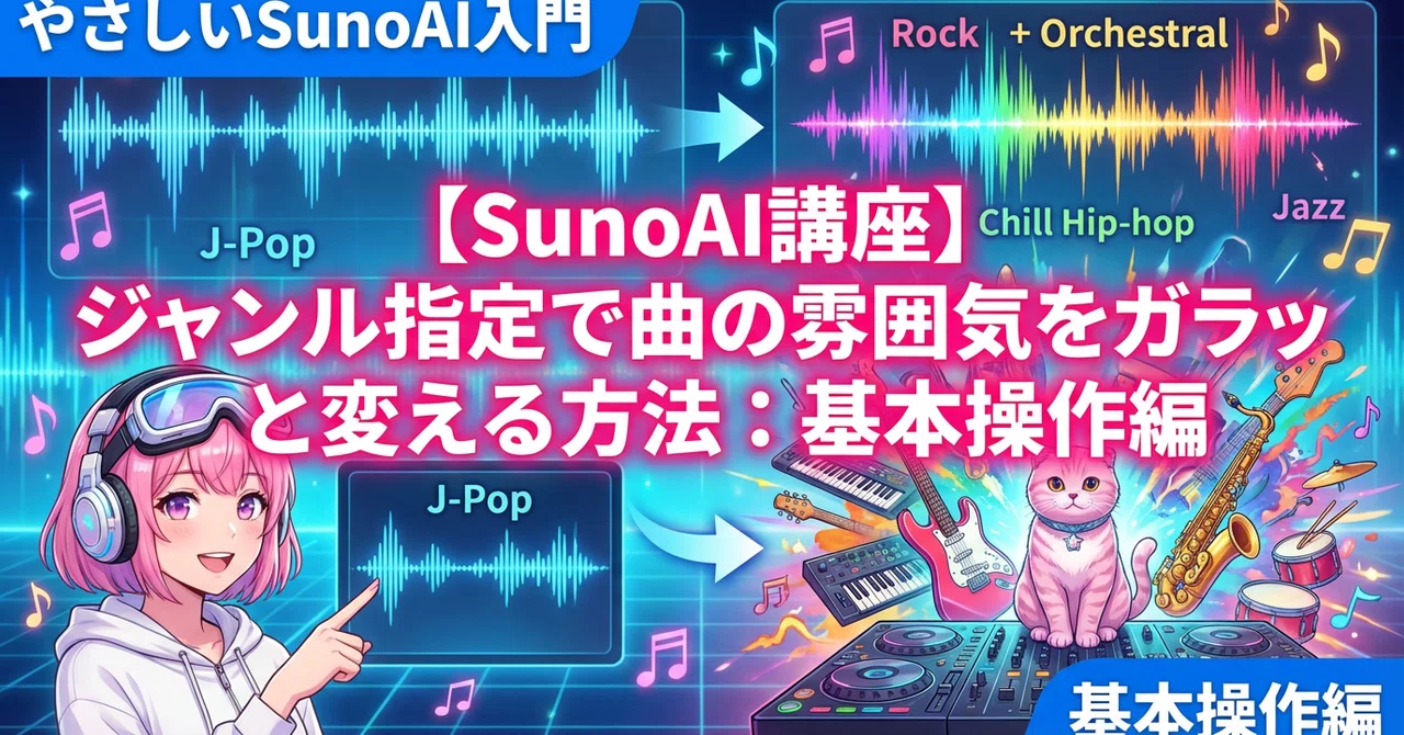 【SunoAI講座】 ジャンル指定で曲の雰囲気をガラッと変える方法：基本操作編｜【サトシのAI講座】60代からでもできる！AIで月5万円を稼ぐ ...