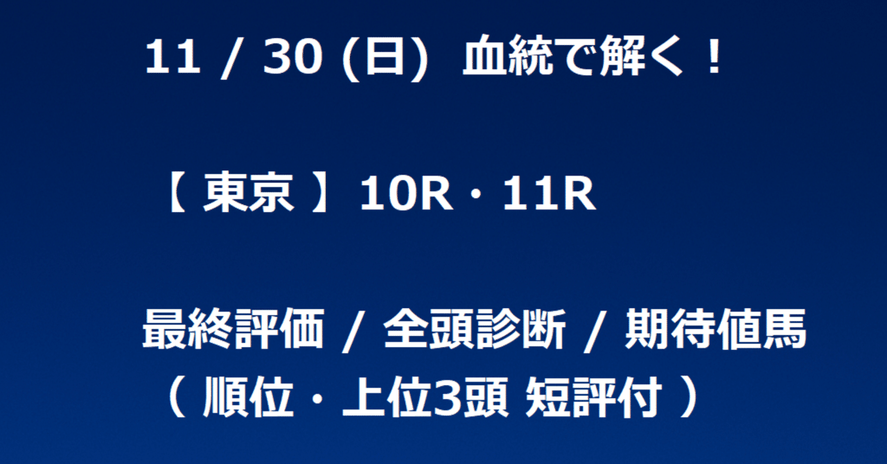 11/30（日）【東京】10R・11R 最終評価 / 全頭診断（評点 / 順位 / 上位短評）/ 期待値馬｜Blood Code