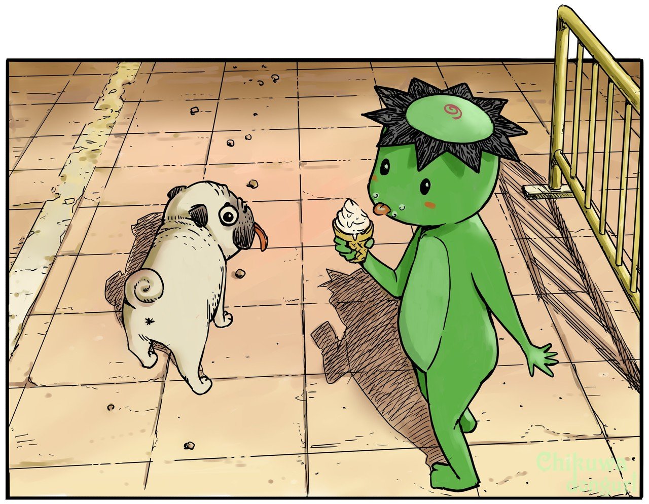 【土曜絵画】かっぱとぐっち。｜キクラゲ校長｜ちくわ【どんぐり】｜note