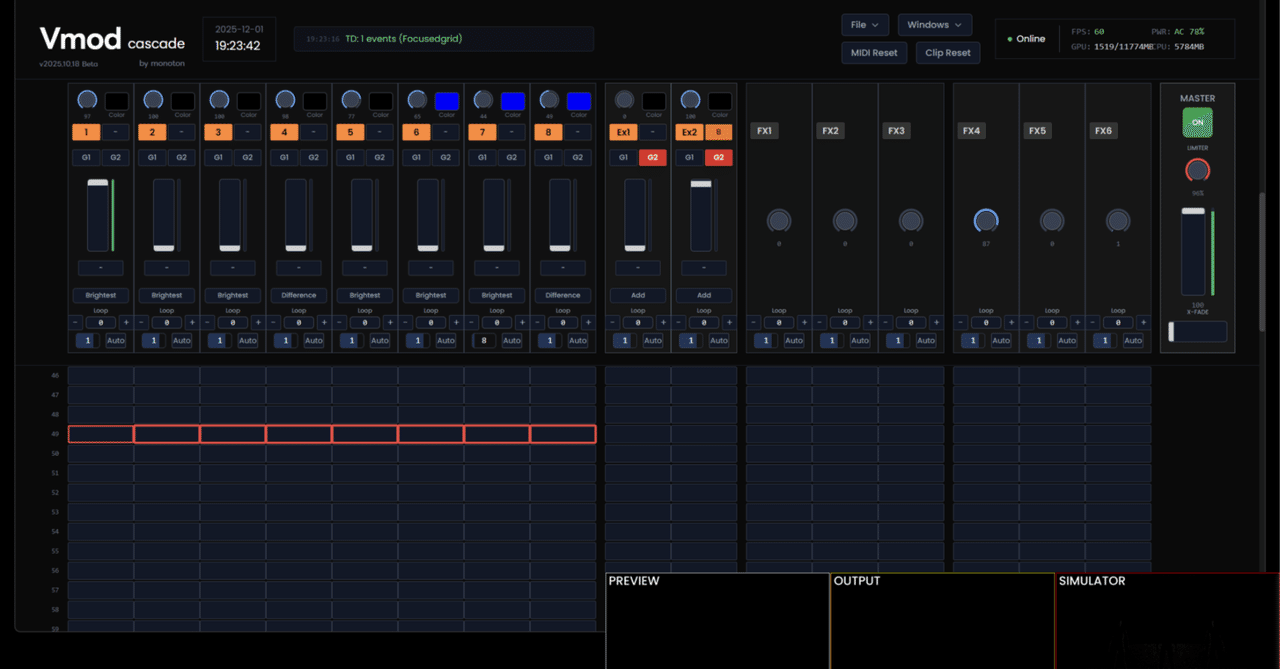 現行VJシステムの画面構成とMIDIコン割り当て（2025年12月現在）｜monoton