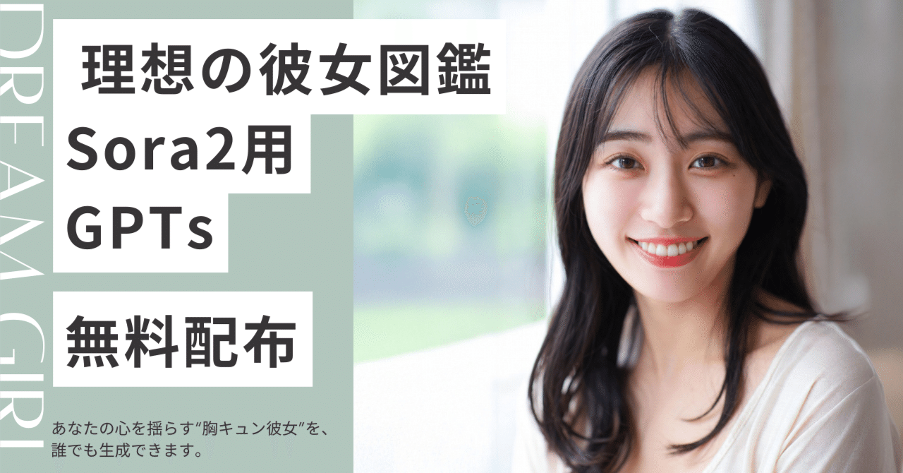 【無料配布】Sora2生成用《理想の彼女図鑑》で使っている “生成プロンプトGPTs” を公開します。｜理想の彼女図鑑｜AI美女をきっかけに画像・動画生成を本格化