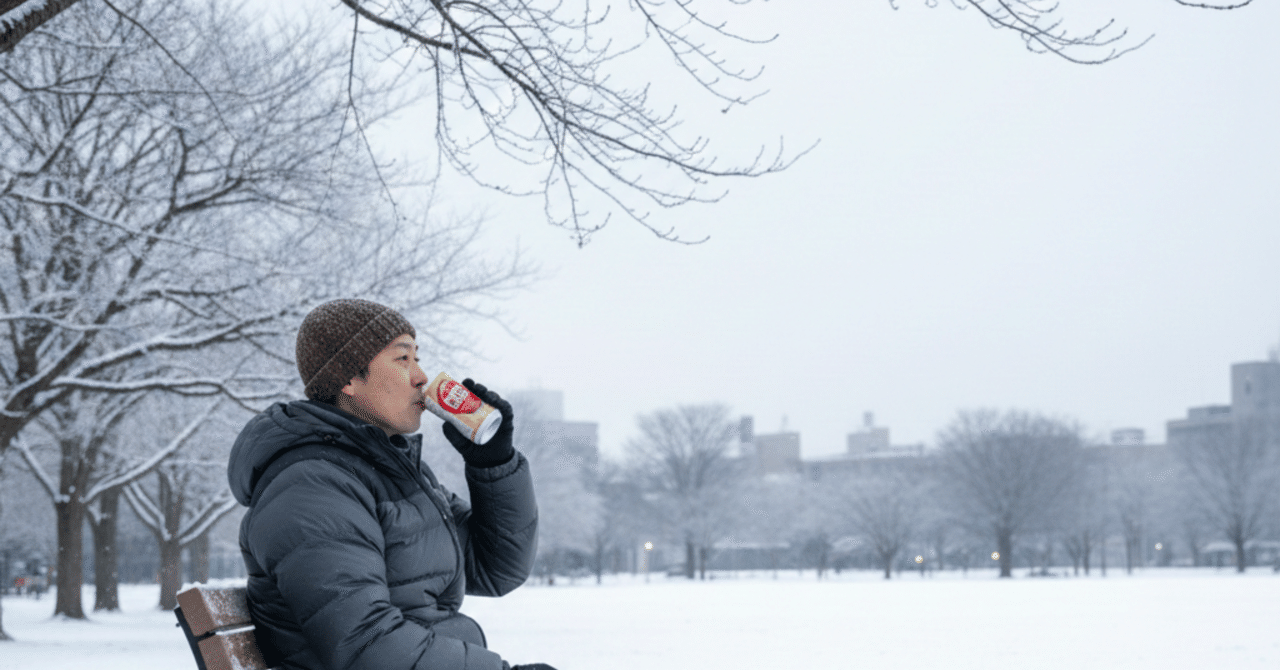 冬の公園と缶コーヒー｜MEGAウニちゃん