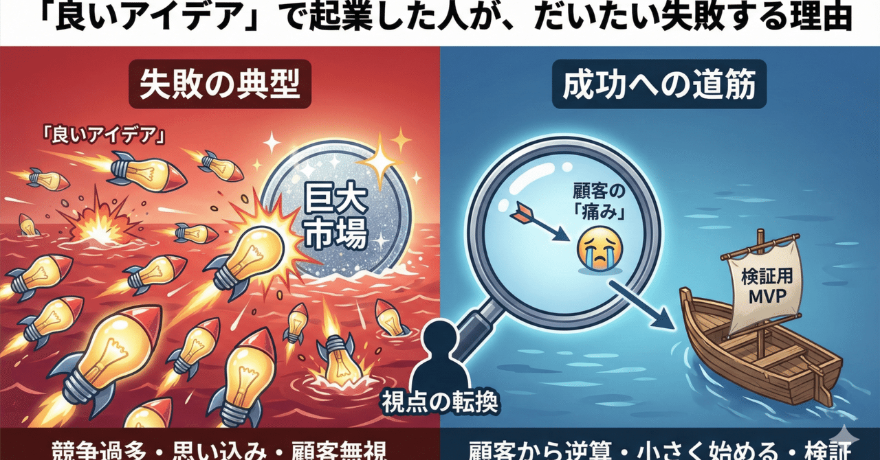 「良いアイデア」で起業した人が、だいたい失敗する理由｜どしゅん｜THE BOOK DRIP