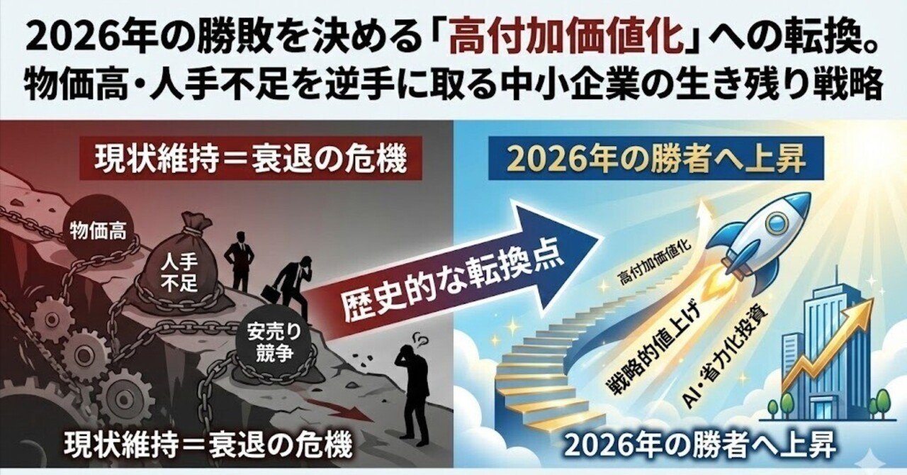 2026年の勝敗を決める「高付加価値化」への転換。物価高・人手不足を逆手に取る中小企業の生き残り戦略｜社長の経営お助け隊