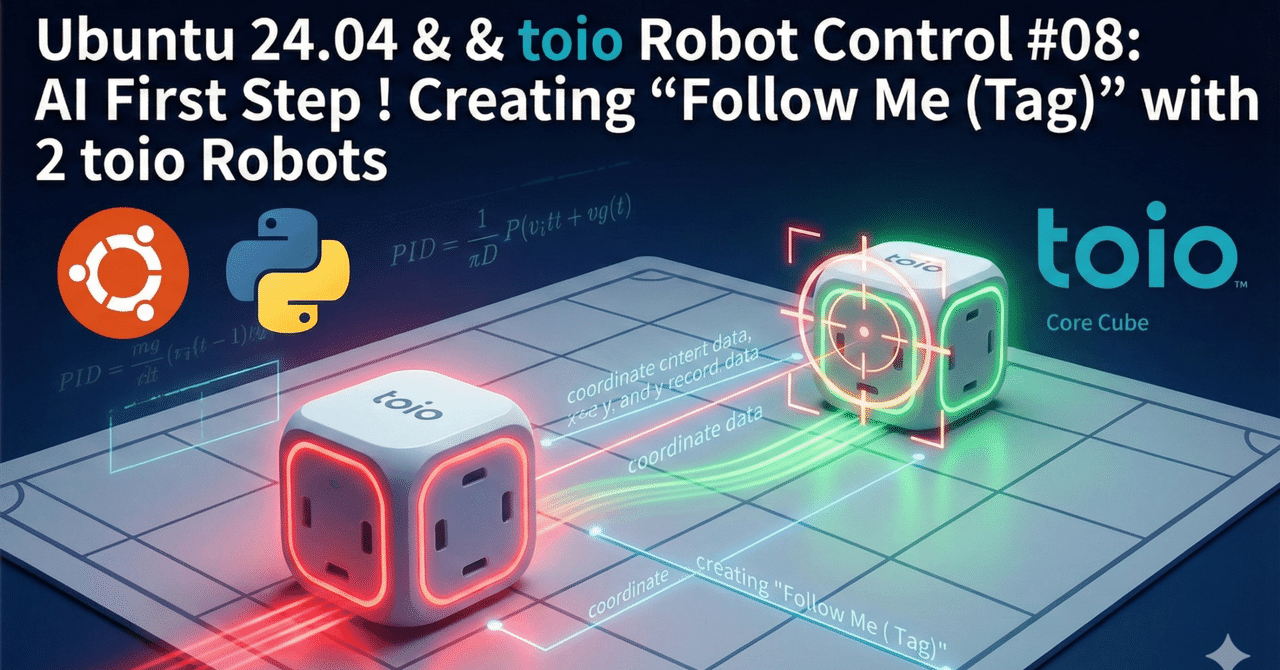 【Ubuntu 24.04】Pythonとtoioで学ぶロボット制御入門 #08：AIへの第一歩！2台のtoioで「追従（鬼ごっこ）」を作る｜Takeshi