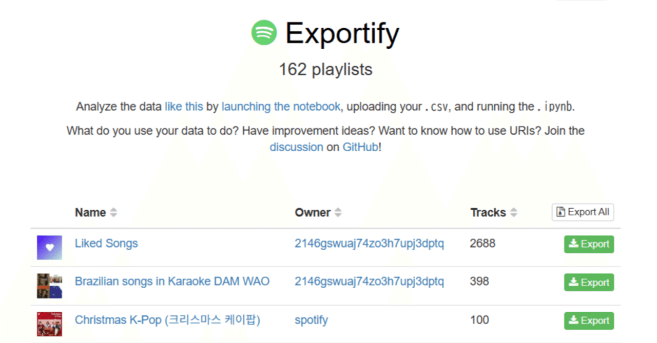 SpotifyのプレイリストをEXPOTIFYで抽出する｜みれのスクラップ