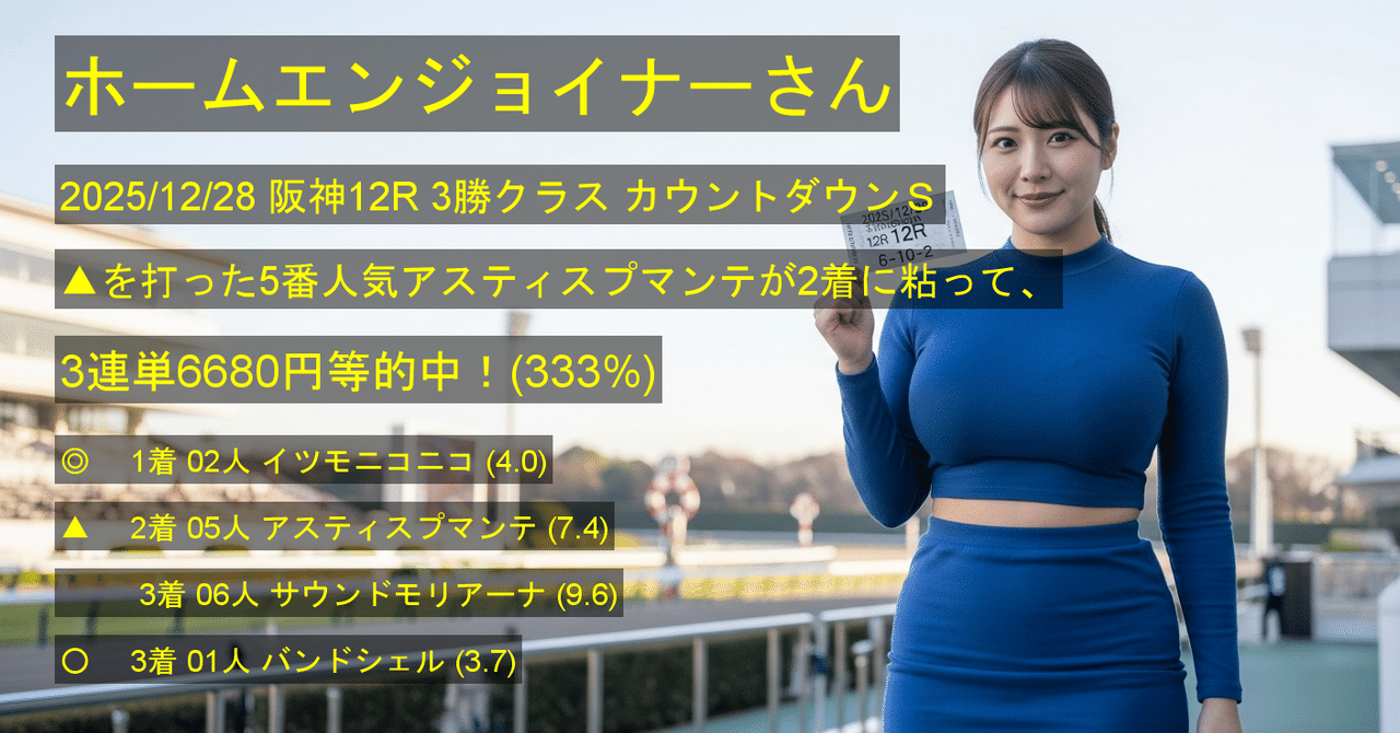 🎯ホームエンジョイナーさん🎯 、阪神12R 3勝クラス カウントダウンS、3連単6680円等的中！(333%)｜POG-INFO