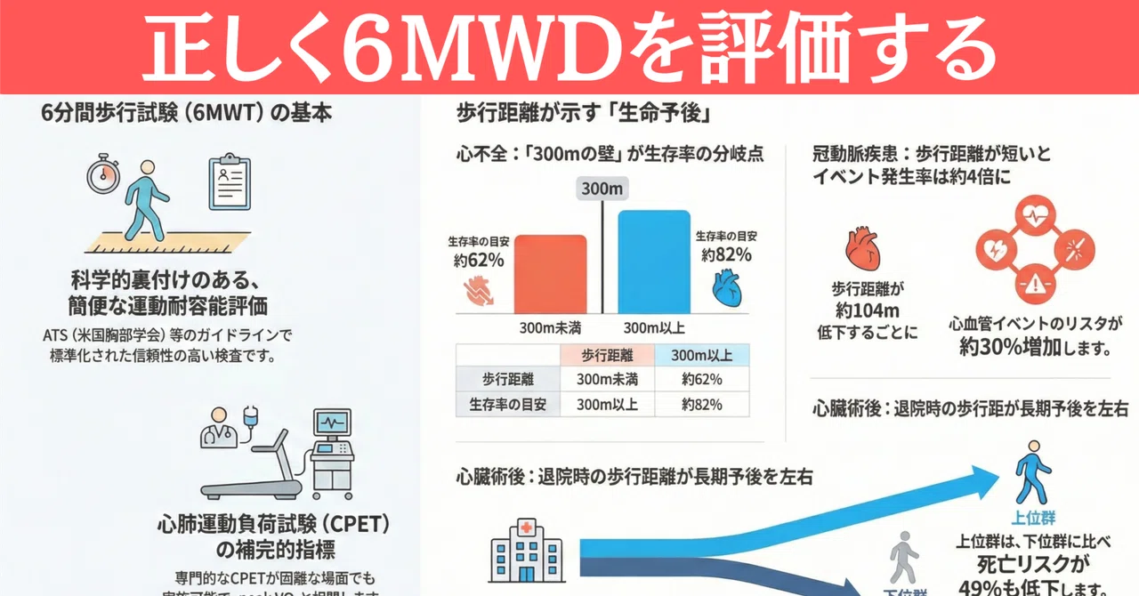 【評価】6分間歩行試験（6MWD）読み解く心血管疾患の予後｜将ぐんPT/心リハ