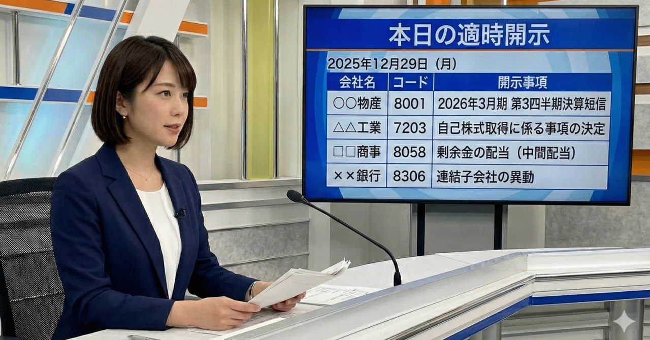 適時開示(2025/12/29)を分類｜たこ