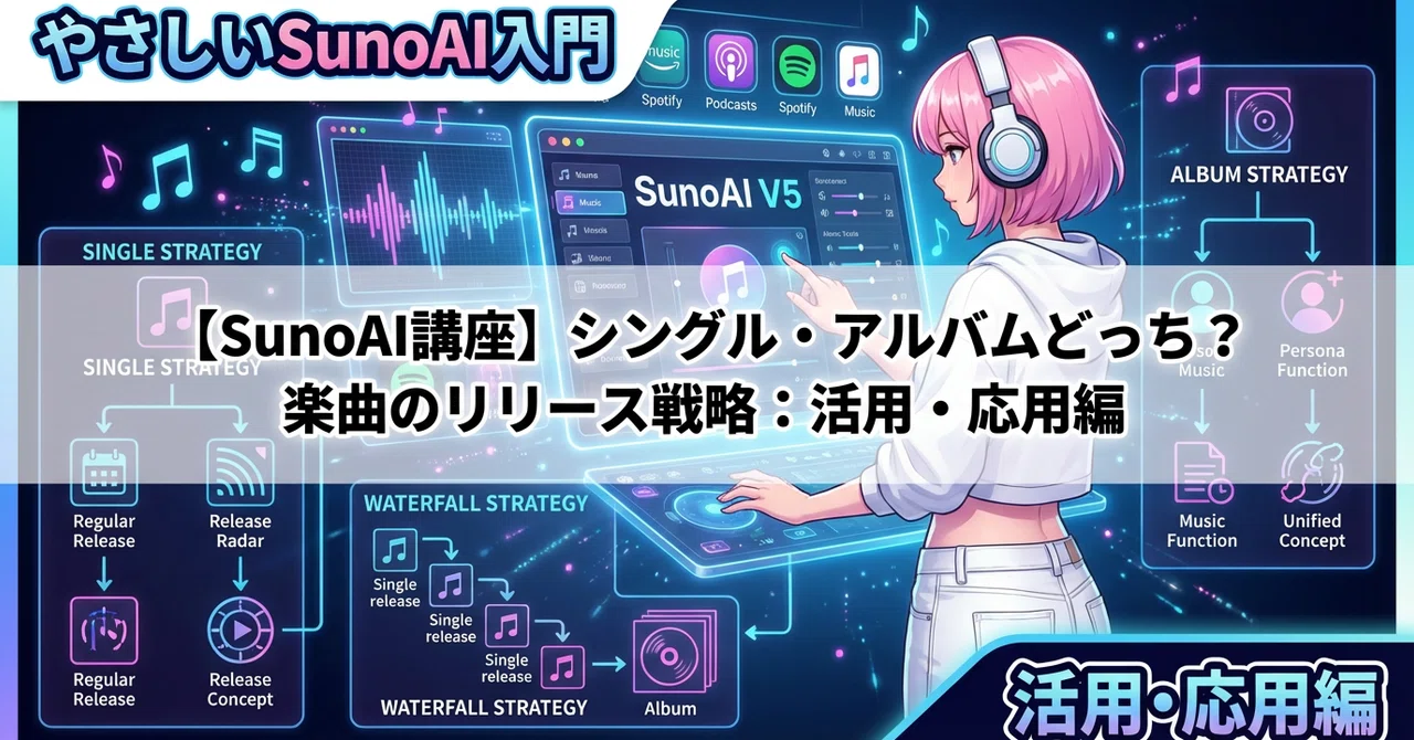 【SunoAI講座】シングル・アルバムどっち？楽曲のリリース戦略：活用・応用編｜【サトシのAI講座】60代からでもできる！AIで月5万円を稼ぐ ...