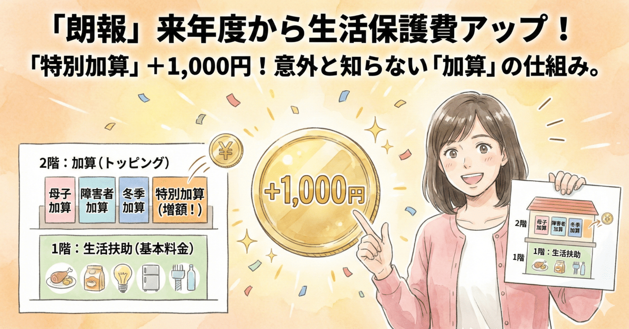 【朗報】来年度から生活保護費がアップ？「特別加算」1,000円増額のニュースと、意外と知らない「加算」の仕組み。｜なお@元ケースワーカー