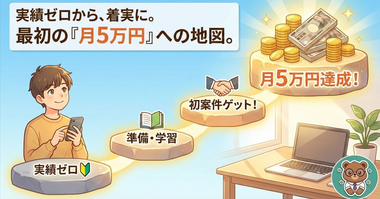 【未経験OK】SNS運用代行で「最初の月5万円」を作る現実的ロードマップ実績ゼロから始める仕事の取り方｜🐻アゲくま🧪 ｜ SNSマネタイズ研究所