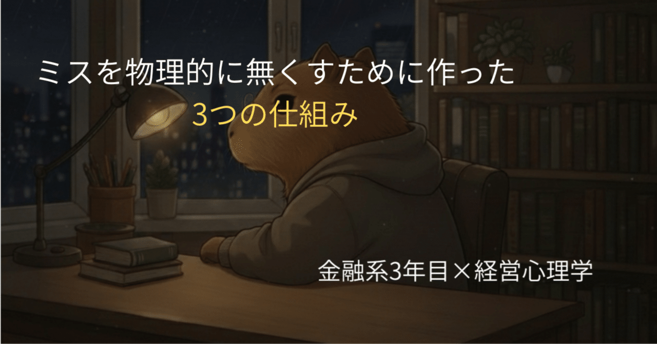 【保存版】集中力に頼らない。都内大手金融3年目の私がミスを物理的に殺すために作った3つの仕組み｜マイティー ＠ 都内大手金融3年目の生存戦略