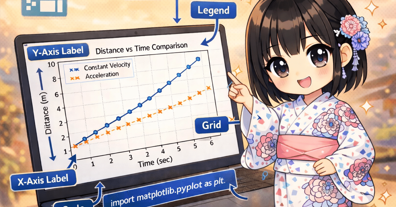 【Python】Matplotlibでグラフのタイトル・軸ラベル・範囲・凡例を設定する基本パターンの解説｜morinokabu