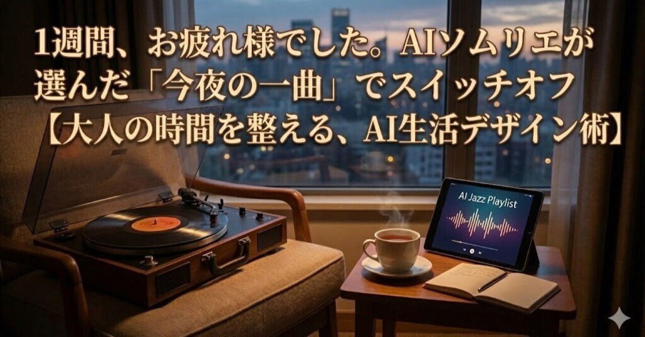 1週間、お疲れ様でした。AIソムリエが選んだ「今夜の一曲」でスイッチオフ【大人の時間を整える、AI生活デザイン術】｜422 yasu
