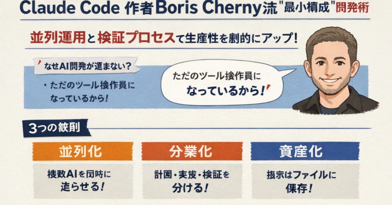 【個人開発】Claude Code作者の「Boris流」を最小構成で完全再現する —— 魔法の設定ではなく“運用”で勝つ｜AIINFO ...