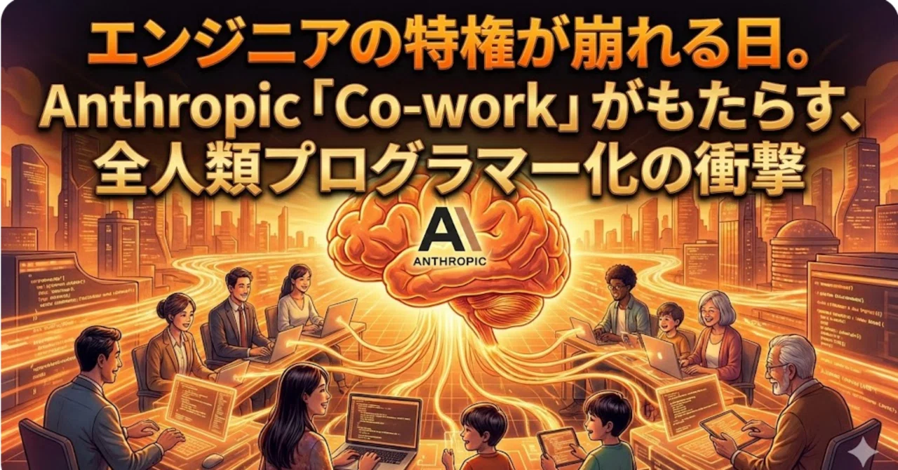 エンジニアの特権が崩れる日。Anthropic「Co-work」がもたらす、全人類プログラマー化の衝撃｜AINative 森謙吾