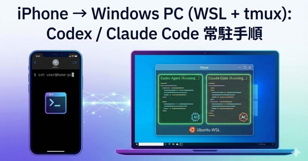 iPhoneから自宅Windowsへ接続して Codex / Claude Code を常駐させる手順（WSL + tmux）｜さすらう旅人