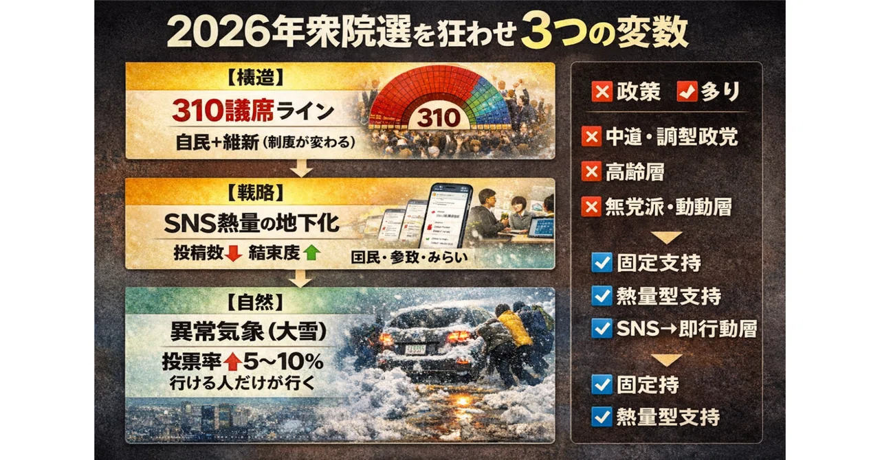 2026年「2月8日の豪雪」が変える日本の運命310議席の衝撃とSNSの「静かな躍進」｜mmiro “momoirotoike” toike
