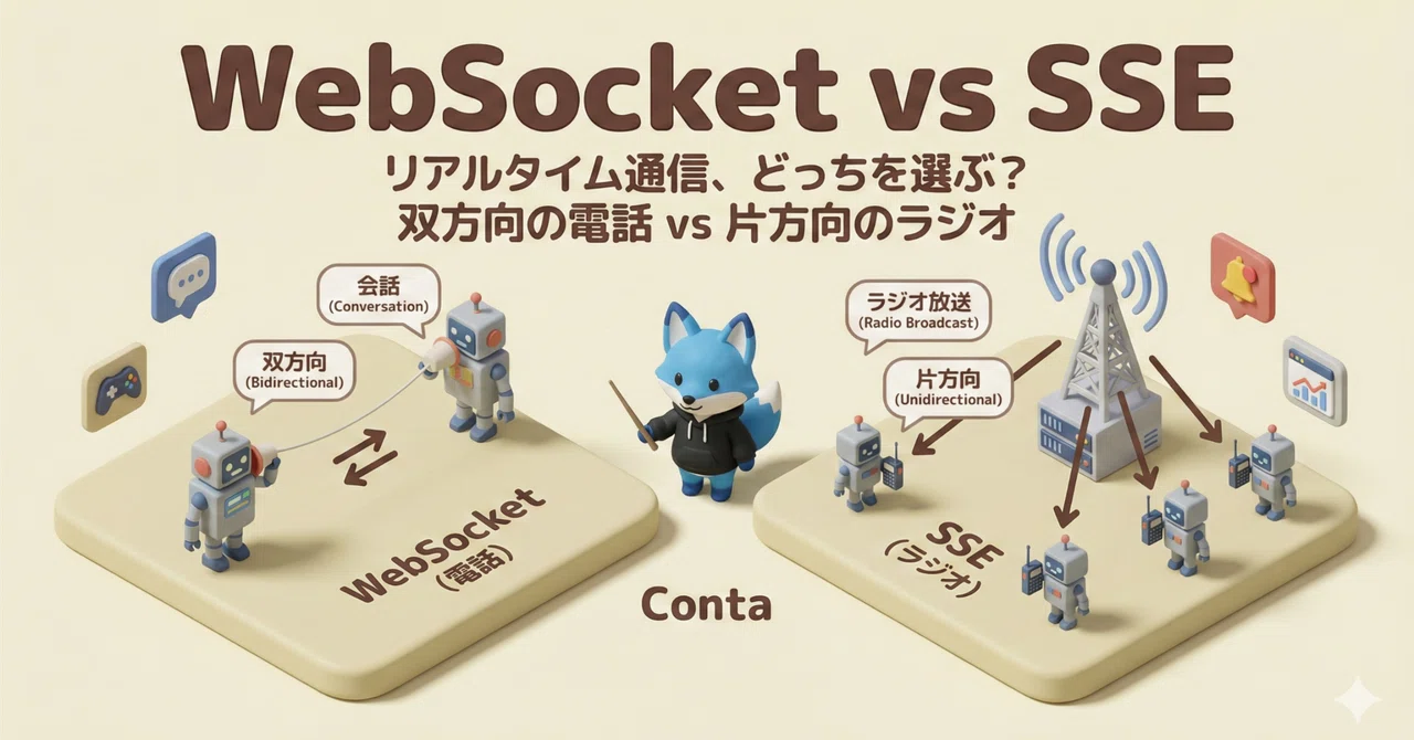 WebSocket vs SSE（Server-Sent Events）｜リアルタイム通信はどっちを選ぶべき？｜Conta | AIエンジニア ...
