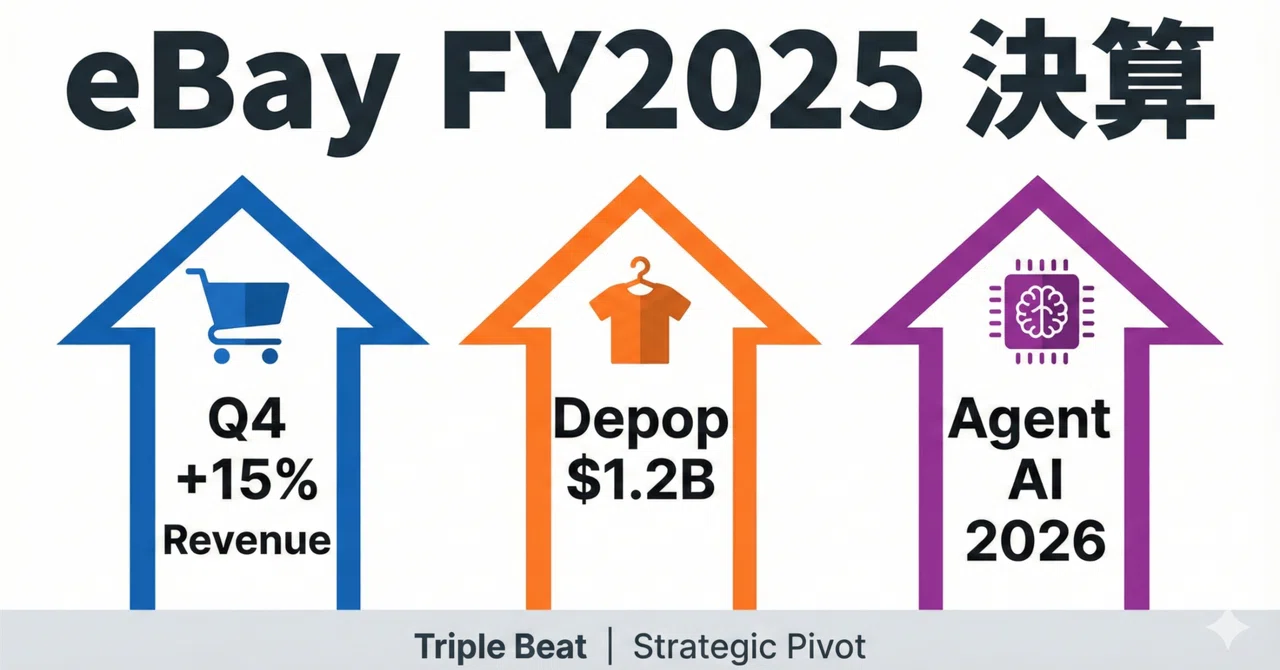 eBay FY2025通期・Q4決算 完全解説：売上+15%・EPS+4.4%ビート、Depop買収とエージェントAI戦略の評価｜磨く決算眼