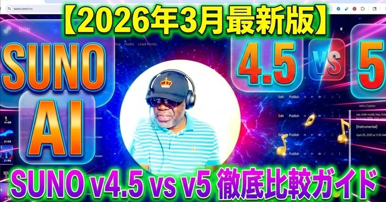 【2026年3月最新版】SUNO v4.5 vs v5 徹底比較ガイド - AI音楽生成の最前線｜BILzy