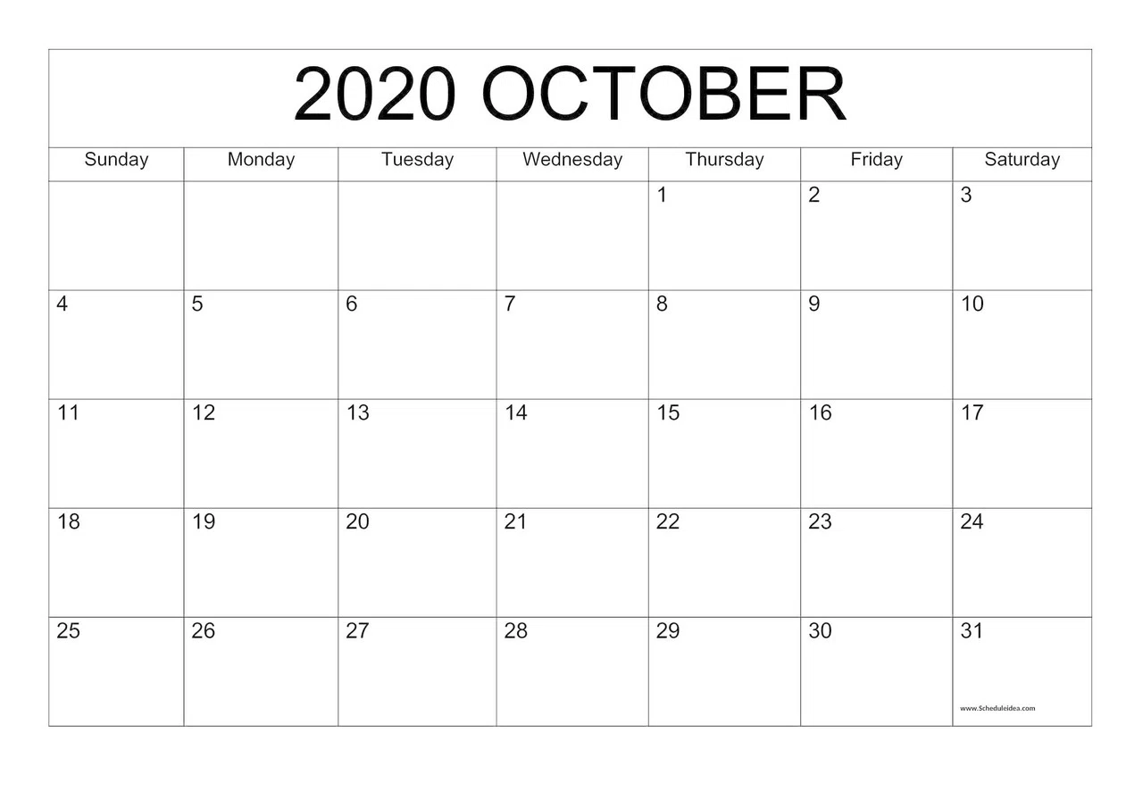 October 2020 Calendar Printable｜aarhansharma