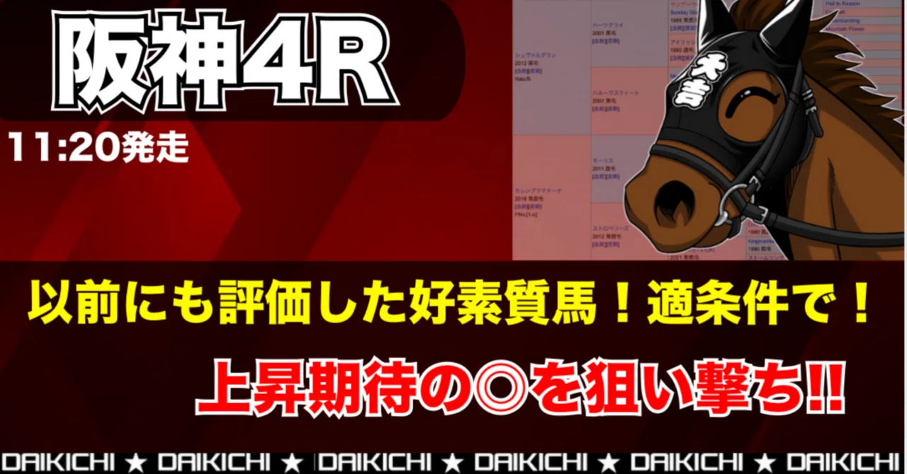 3/14 勝負レース①:阪神4R 3歳未勝利【11:20発走】｜大吉 血統予想家@うまプロ