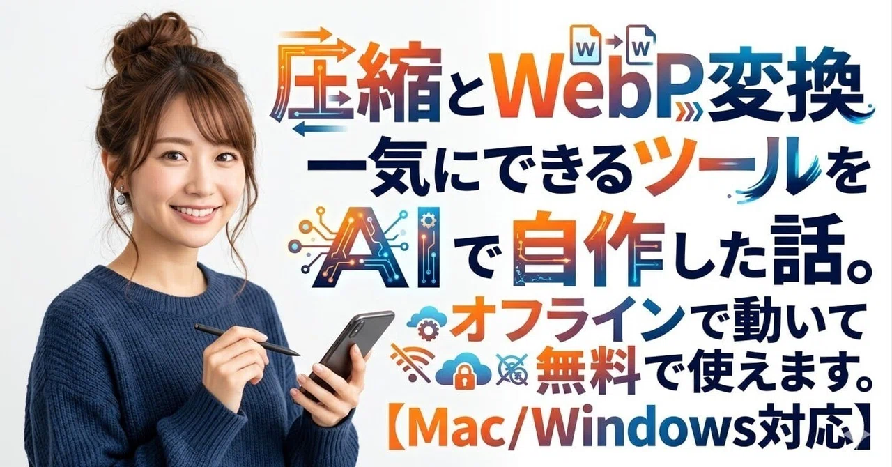 圧縮とWebP変換を一気にできるツールをAIで自作した話。オフラインで動いて無料で使えます。【Mac/Windows対応】｜黒ピション/AI特訓中