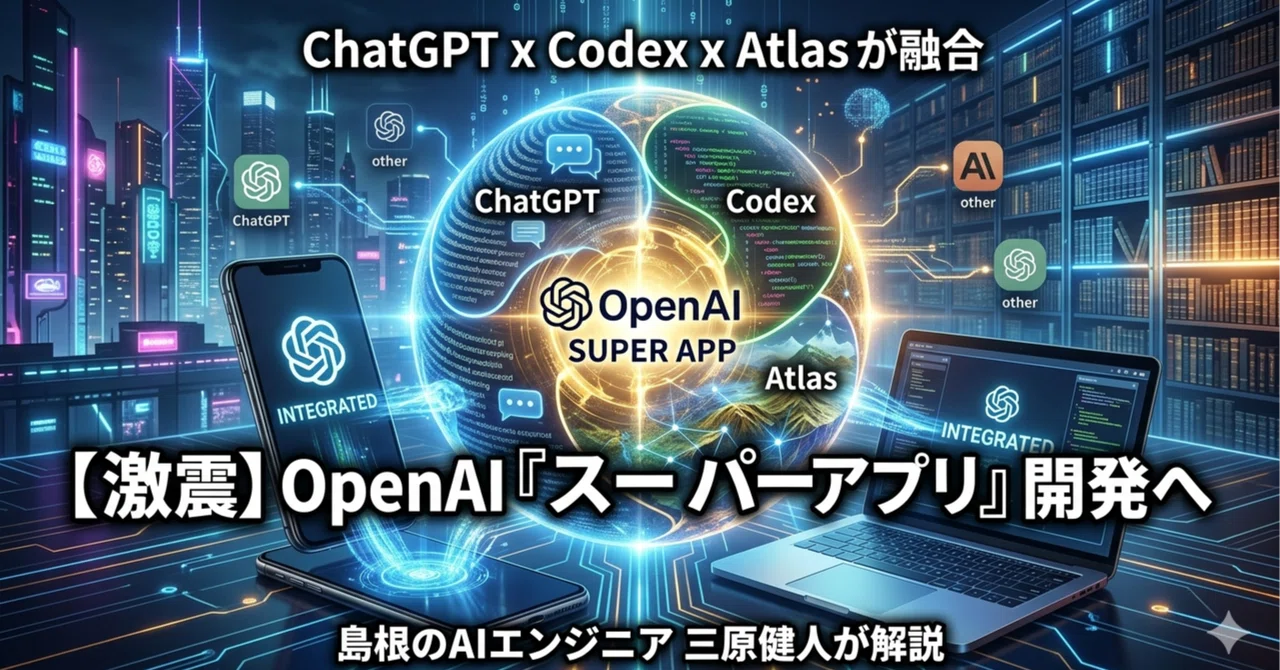 【激震】OpenAIが「スーパーアプリ」開発へ。ChatGPT・Codex・Atlas統合の衝撃を島根のAIエンジニアが考察｜三原健人｜島根の ...