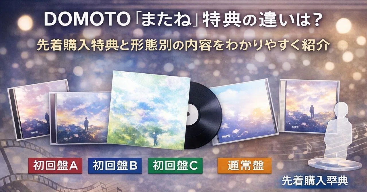 DOMOTO 48th シングル「またね」特典の違いは？先着購入特典と形態別の内容をわかりやすく紹介｜しろ／おすすめアイテムナビゲーター