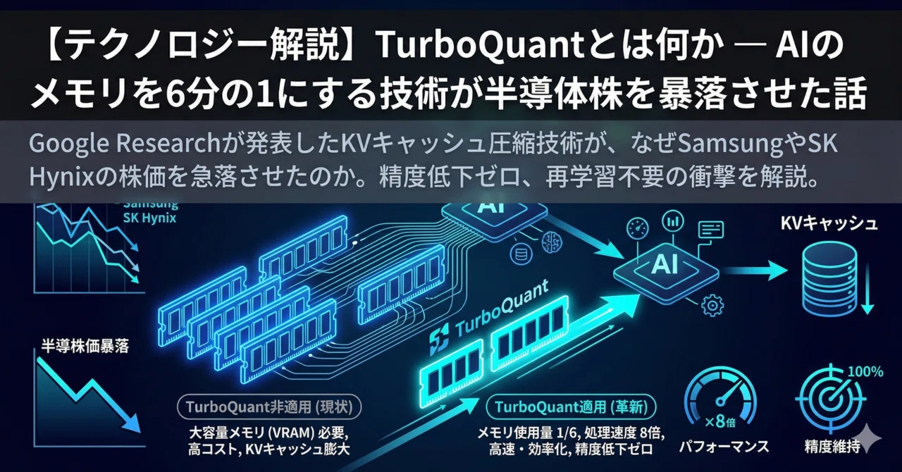【テクノロジー解説】TurboQuantとは何か — AIのメモリを6分の1にする技術が半導体株を暴落させた話｜AI_tech_note