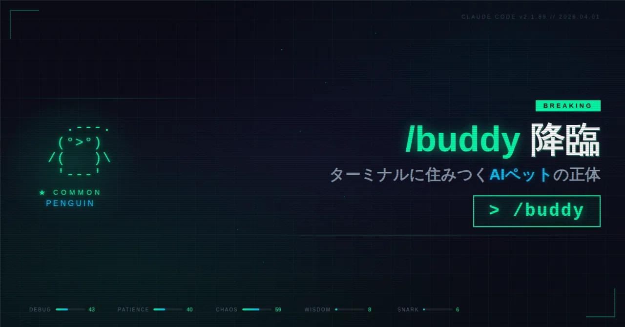 【速報】Claude Codeに隠しペット機能「/buddy」が降臨！ ── ターミナルに住みつく相棒と出会った話｜東京PCレスキュー隊長