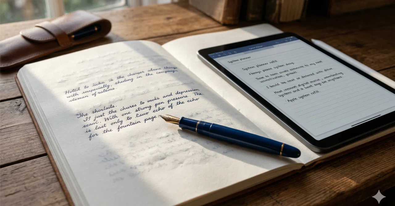 The presence of a fountain pen and the uneven surface of paper. The ...