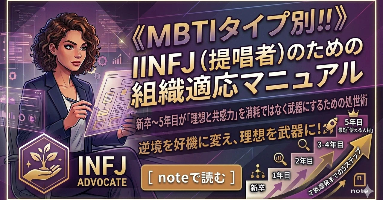 《MBTIタイプ別‼︎》INFJ （提唱者）のための組織適応マニュアル新卒〜5年目が「理想と共感力」を消耗ではなく武器にするための処世術｜momo