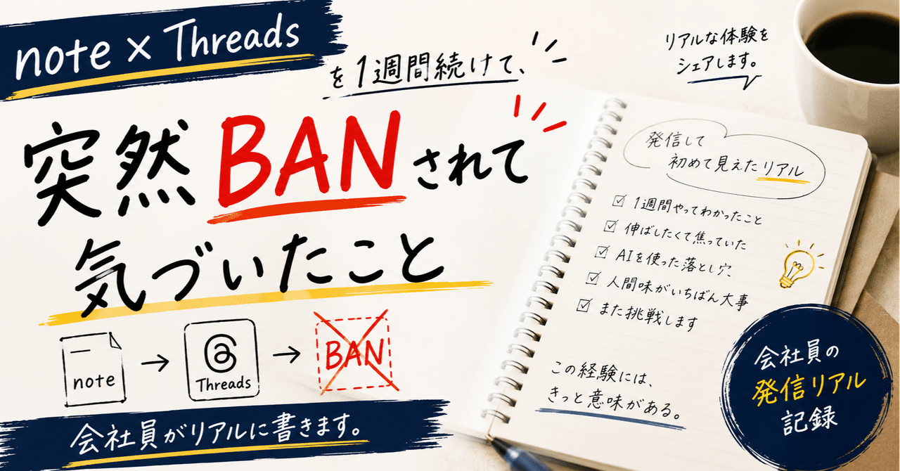 note × Threadsを1週間続けて、突然BANされて気づいたこと｜じろー｜最低評価からの逆転｜年収1500万のリアル