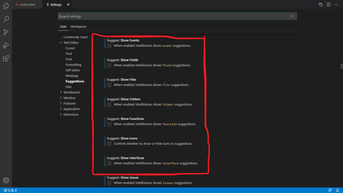 VS Codeの補完機能を非表示する方法｜神様適当