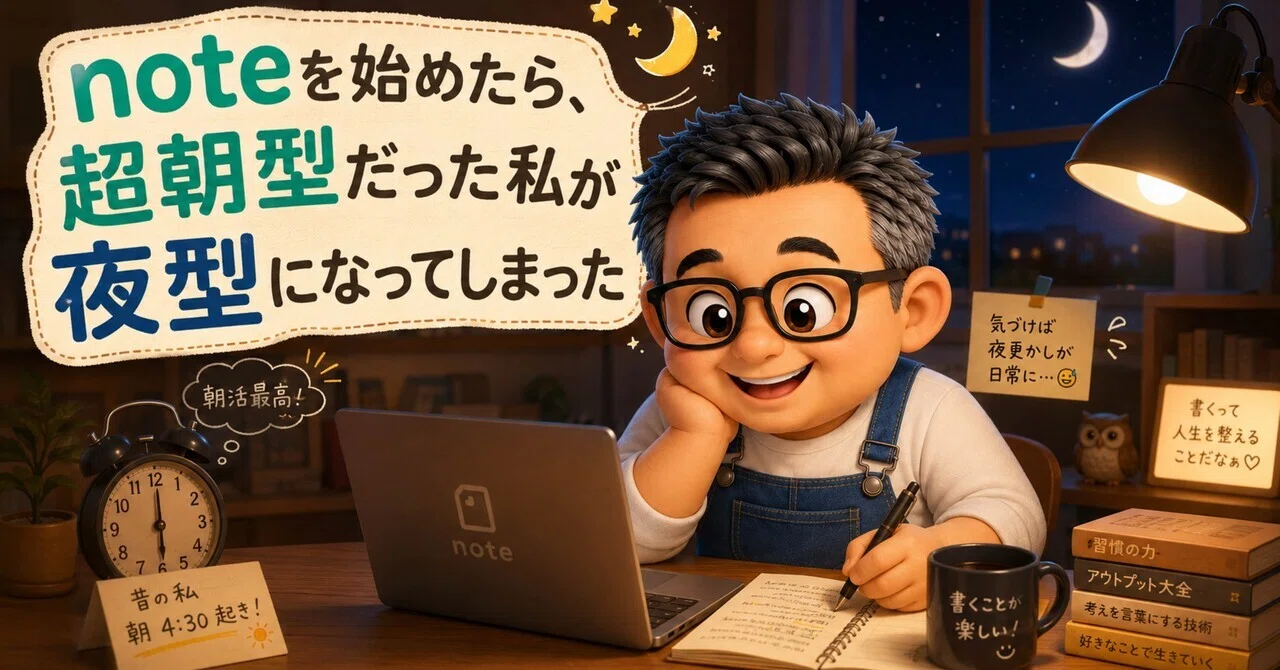 noteを始めたら、超朝型だった私が夜型になってしまった｜アラフィフおじさん再起動中｜生活立て直し実験
