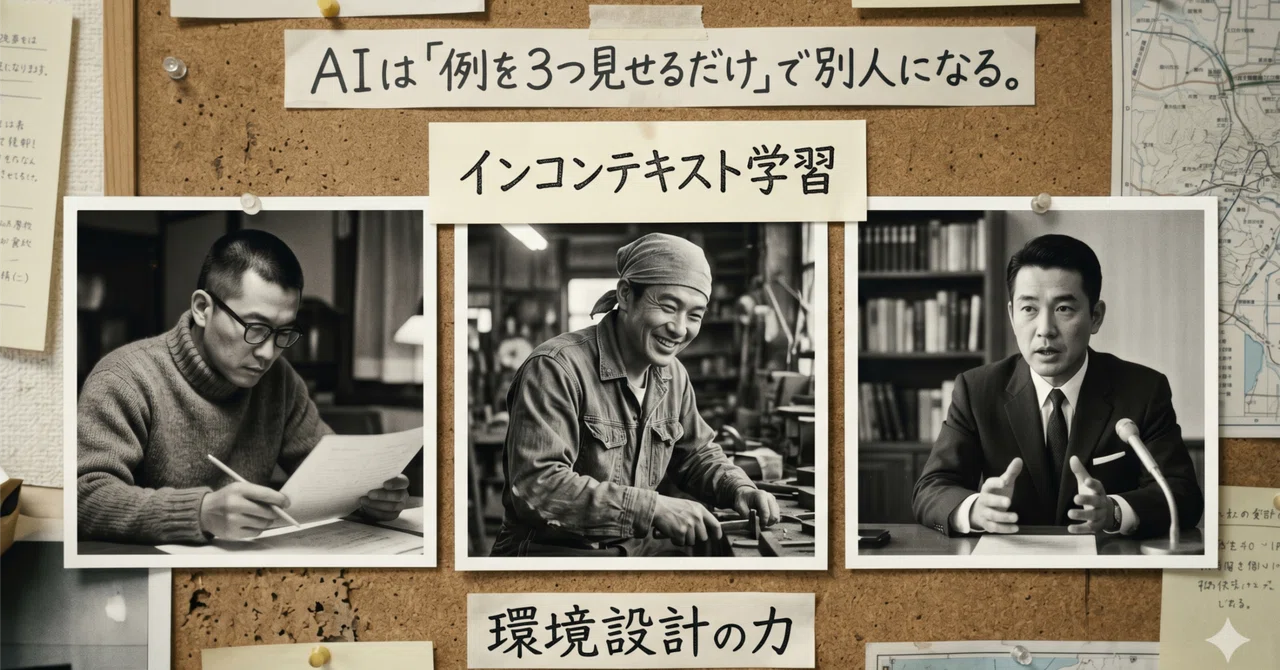 第79回：AIは「例を3つ見せるだけ」で別人になる。インコンテキスト学習が教える、環境設計の力｜ノコノコ