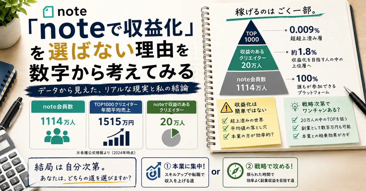 「noteで収益化」を選ばない理由を数字から考えてみる｜鳴海シロウ