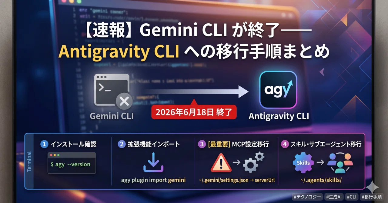 【速報】Gemini CLI が終了——Antigravity CLI への移行手順まとめ｜keyaki