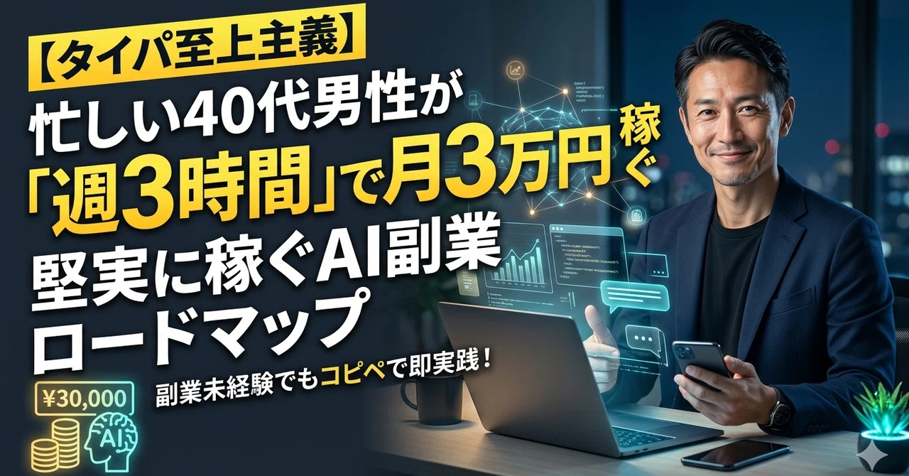 【タイパ至上主義】忙しい40代男性が「週3時間」で月3万円を堅実に稼ぐためのAI副業ロードマップ｜seki