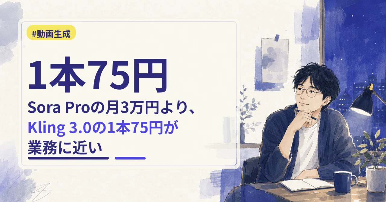 Sora Proの月3万円より、Kling 3.0の1本75円が業務に近い｜AI収益化ラボ｜蓮