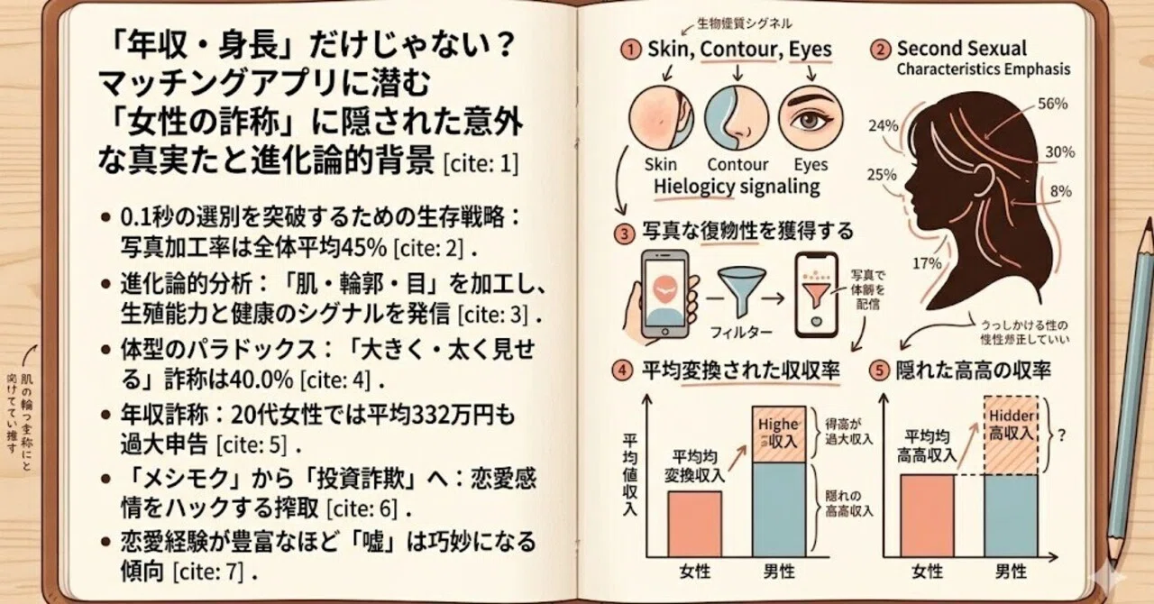「年収・身長」だけじゃない？マッチングアプリに潜む「女性の詐称」に隠された意外な真実と進化論的背景｜AKIRA